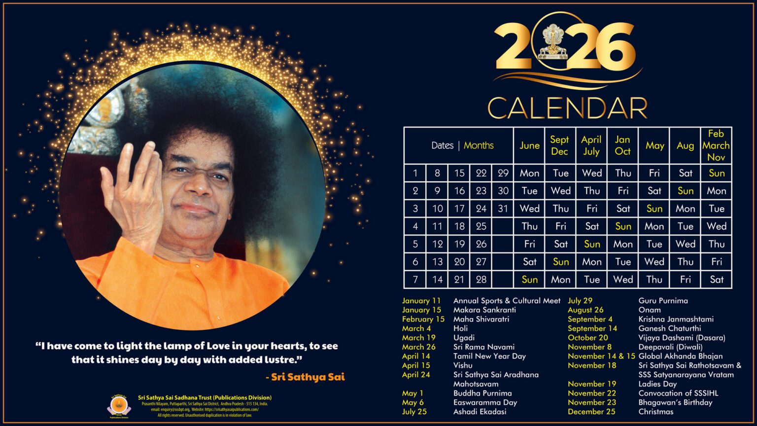 Calendario de celebraciones en Prashanti Nilayam para 2026 ...